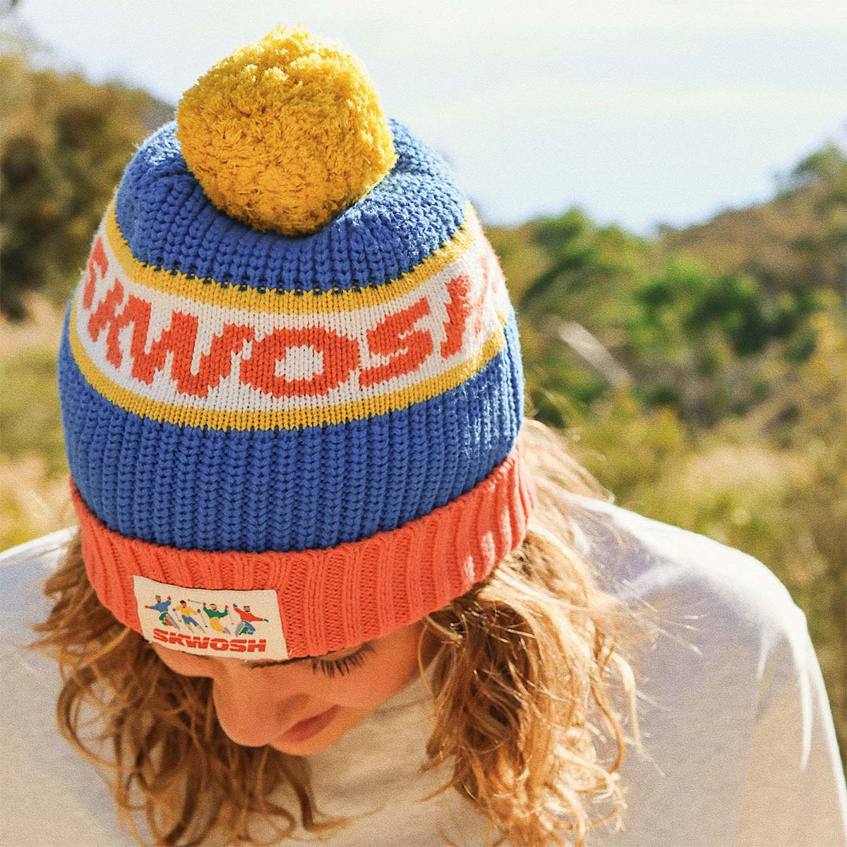 Nautical Pom Pom Beanie by Skwosh | Unisex Winter Hat with Logo Patch