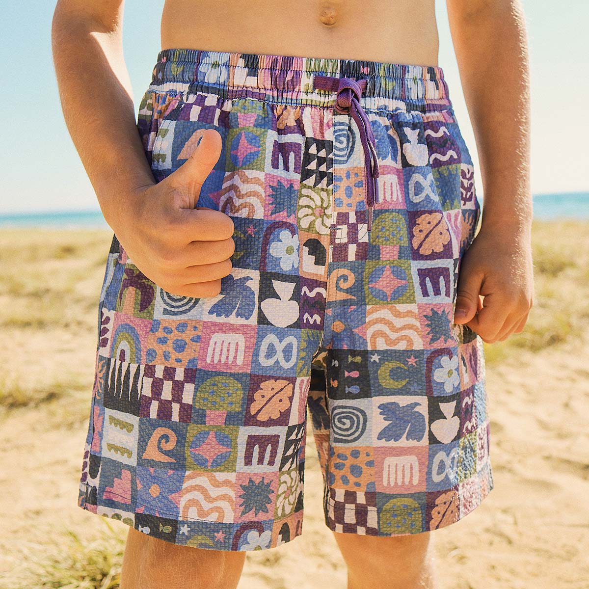 Island Oracle Boys Seersucker Everyday Shorts Multi Colour Cotton Blend