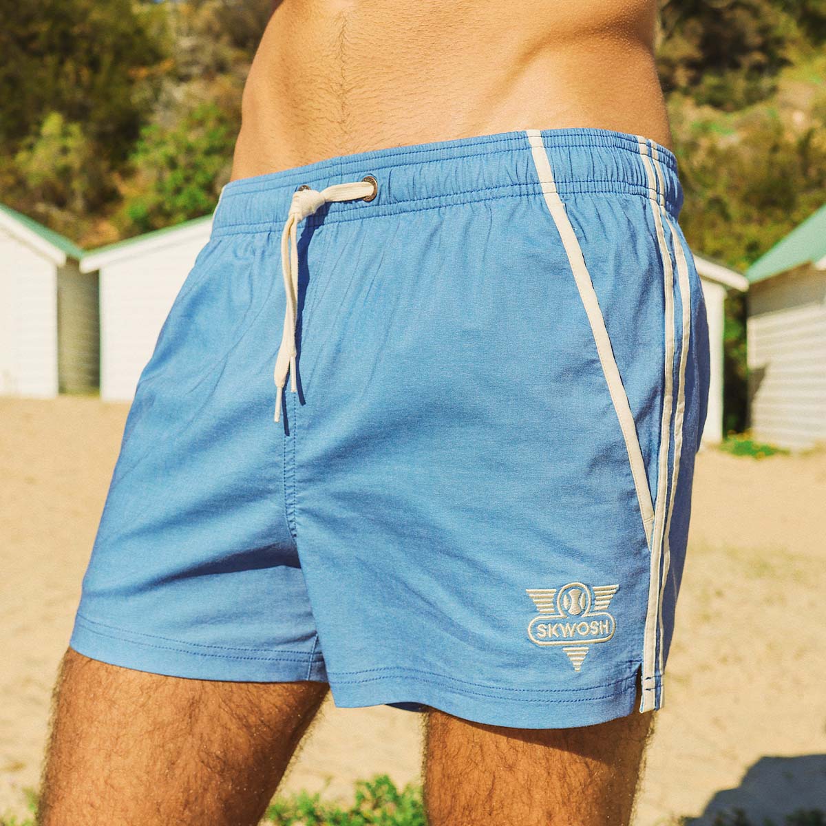 Skwosh Club Mens Shorties Blue Cotton Blend 3" Inseam Shorts