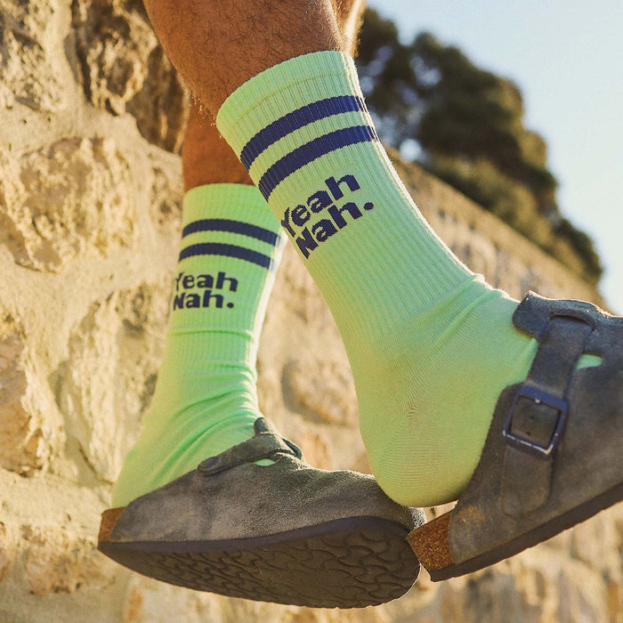 Yeah Nah Socks Lime Cotton Blend Knitted Aussie Slang Socks