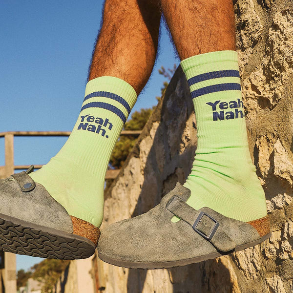Yeah Nah Socks Lime Cotton Blend Knitted Aussie Slang Socks