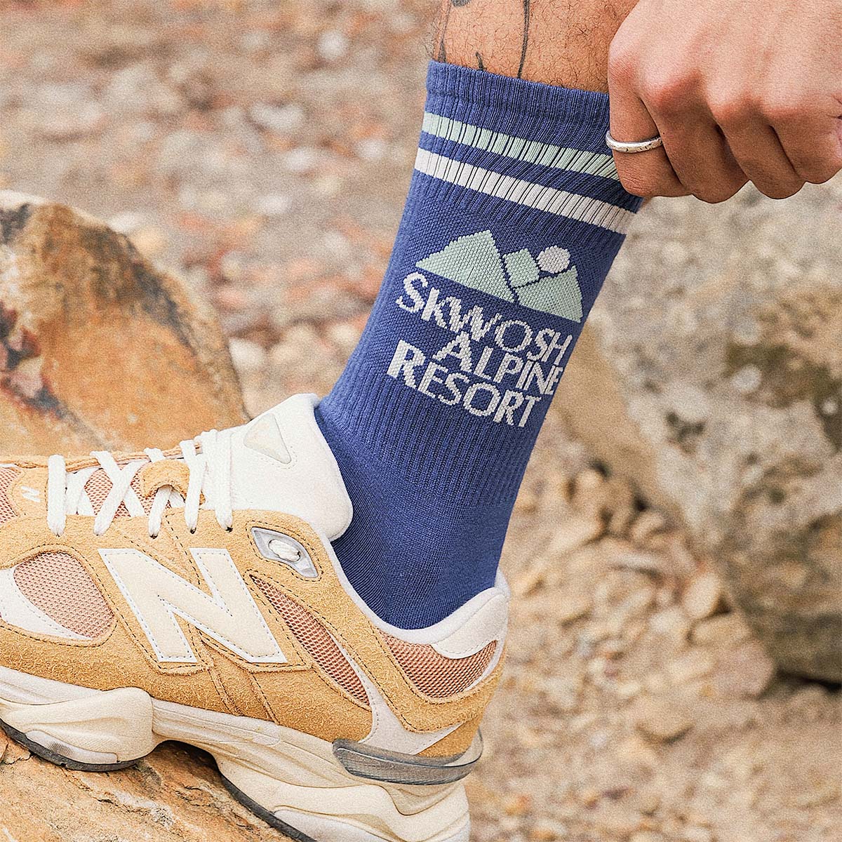 Skwosh Alpine Resort Socks in Indigo | Retro Unisex Winter Socks