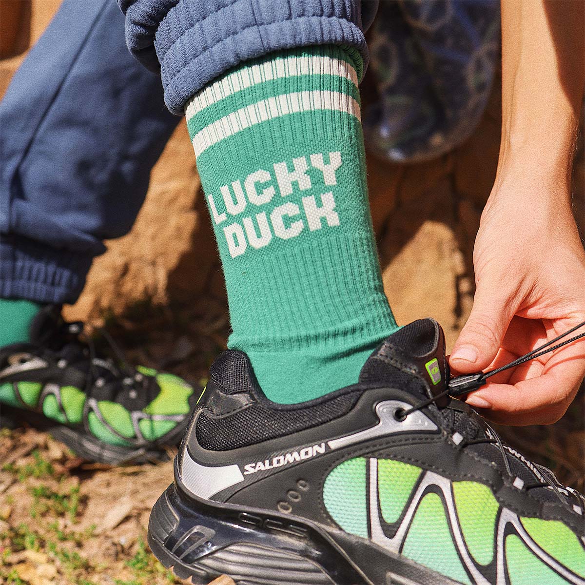 Lucky Duck Green Crew Socks by Skwosh | Unisex Aussie Slang Style