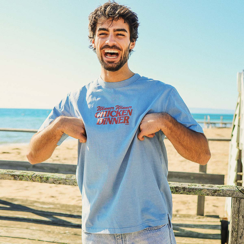 Chicken Dinner Slang Tee Light Blue Mens 100% Cotton T-Shirt