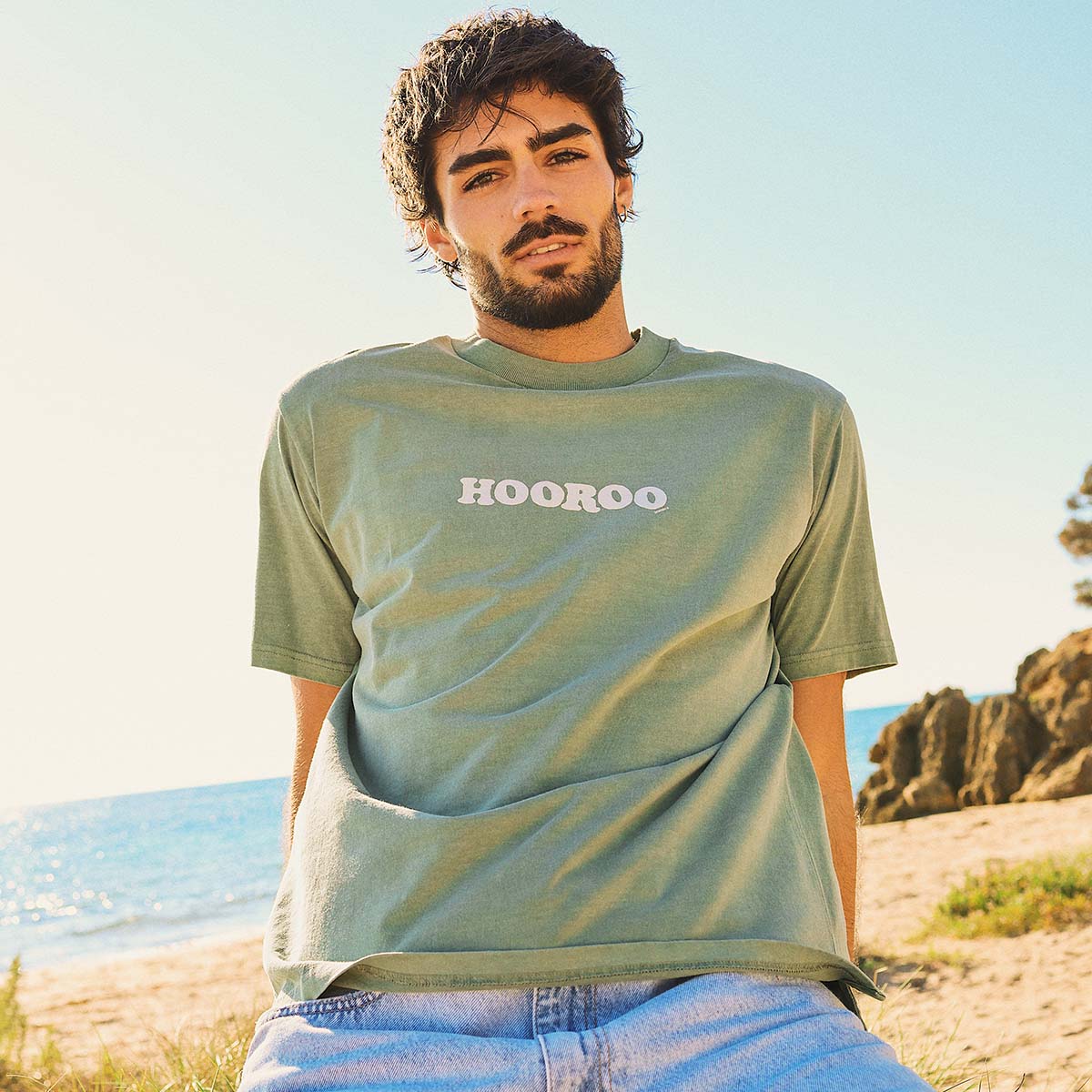 Hooroo Slang Tee Khaki Cotton Puff Print Graphic Summer T-Shirt